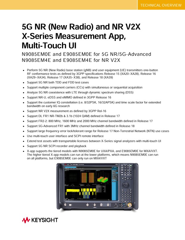 5G NR (New Radio) and NR V2X X-Series Measurement App, Multi-Touch UI PDF Asset Page | Keysight